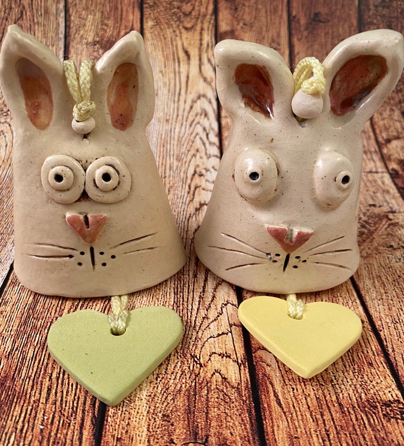 Whimsical Pottery Bunny & Puppy Bells. Ceramic Animal Windchime. - Etsy