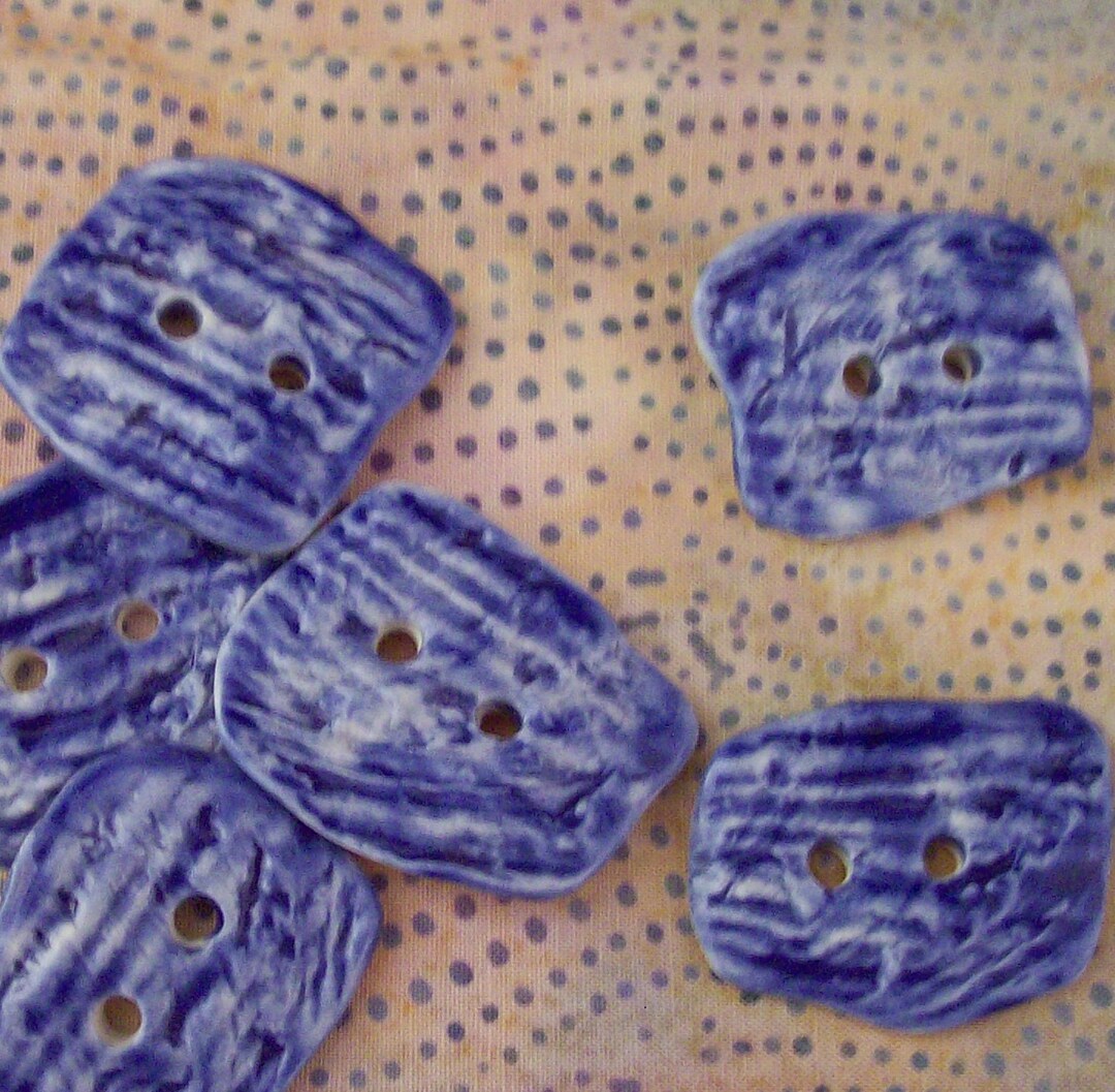 Royal Blue Textured Porcelain Buttons, Handmade, Irregular Shape (2 ...