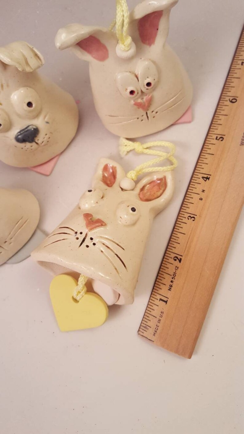 Whimsical Pottery Bunny & Puppy Bells. Ceramic Animal Windchime. - Etsy