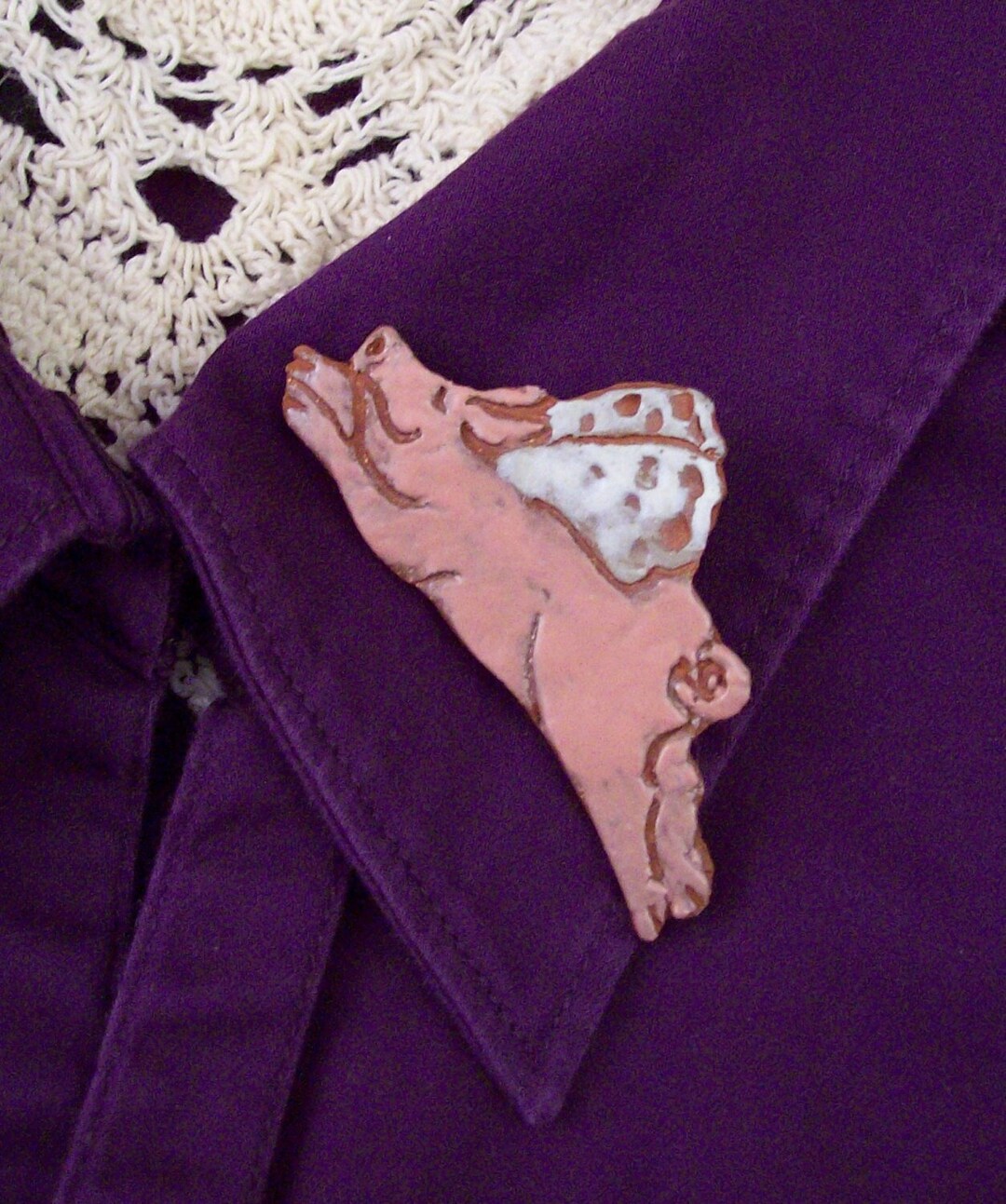 Pottery Flying Pig Pins, Ceramic Original Design Brooch, Pink Pigs With ...