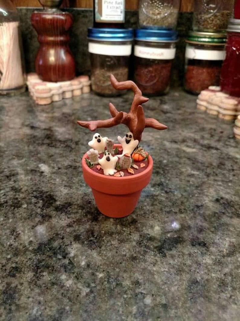 Miniature Glowing Ghost Graveyard Scene in Terra Cotta Pot - Etsy