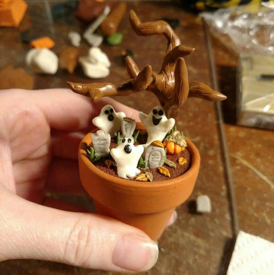 Miniature Glowing Ghost Graveyard Scene in Terra Cotta Pot - Etsy