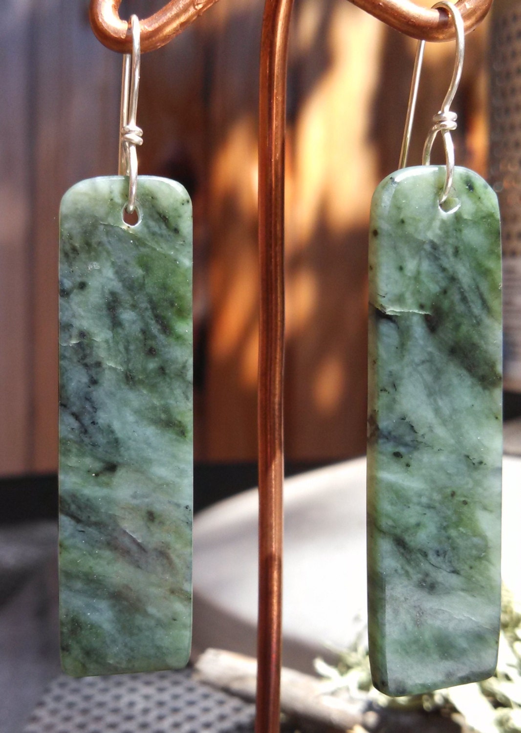 Deep Green Siberian Jade Stone Slab Earrings - Etsy
