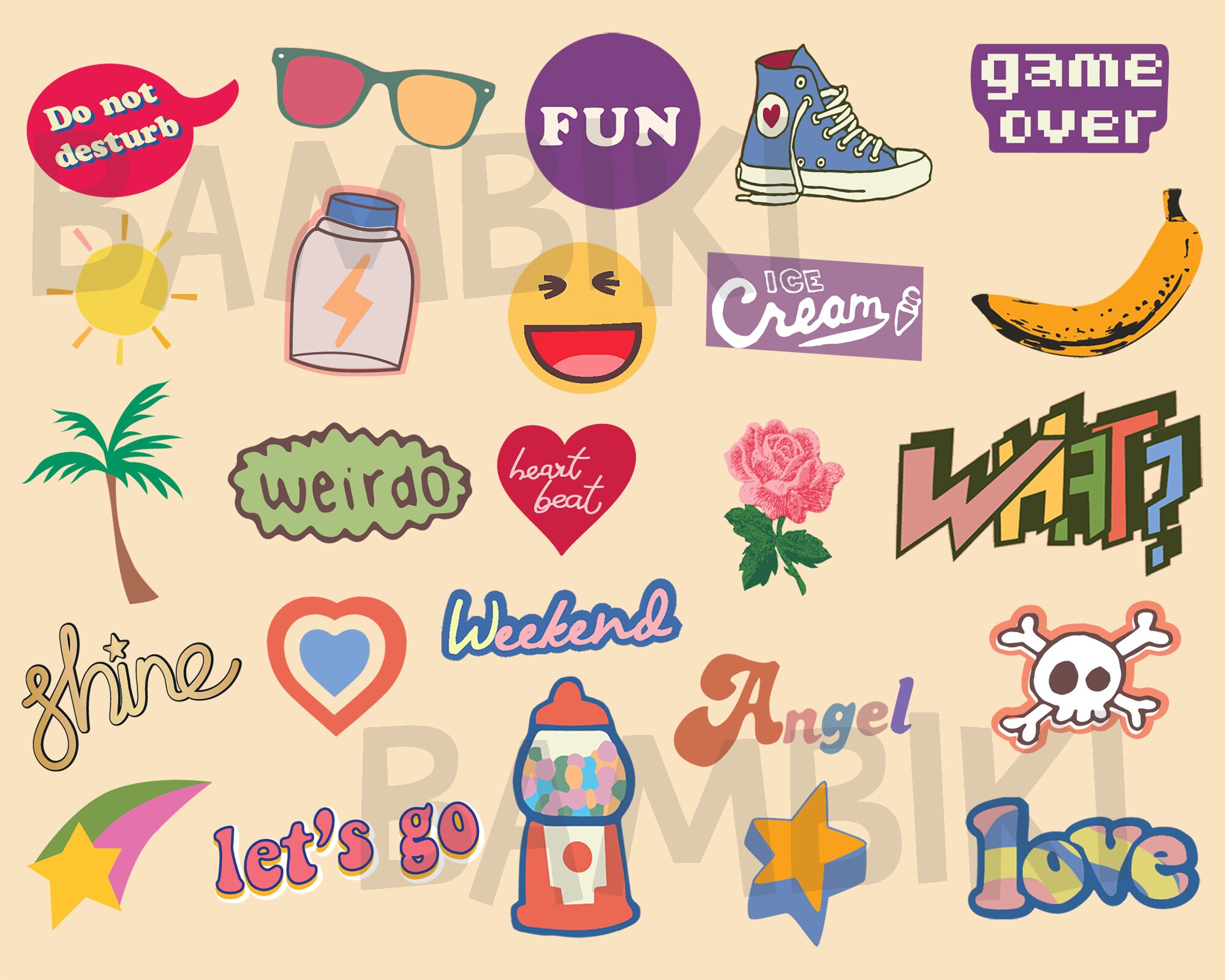 Illustrated Fun Stickers, Planner Stickers, Instant Download, Editable ...