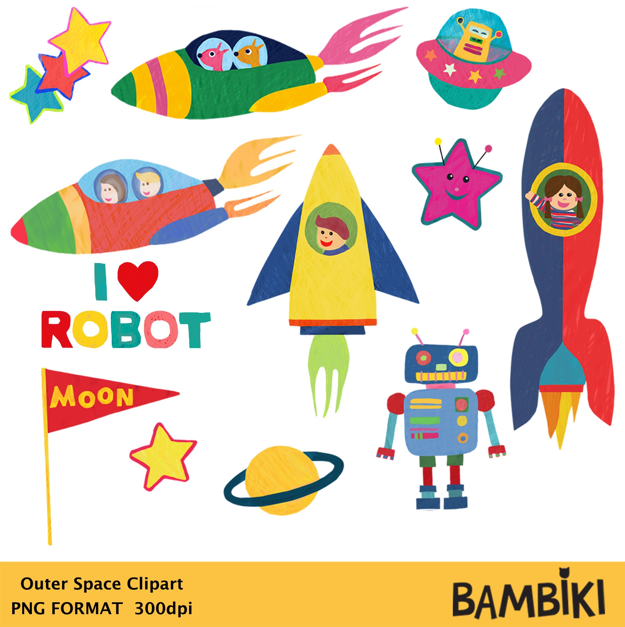 Outer Space Clipart, Robot Clipart, Stars Clipart, Rocket Ship Clipart ...