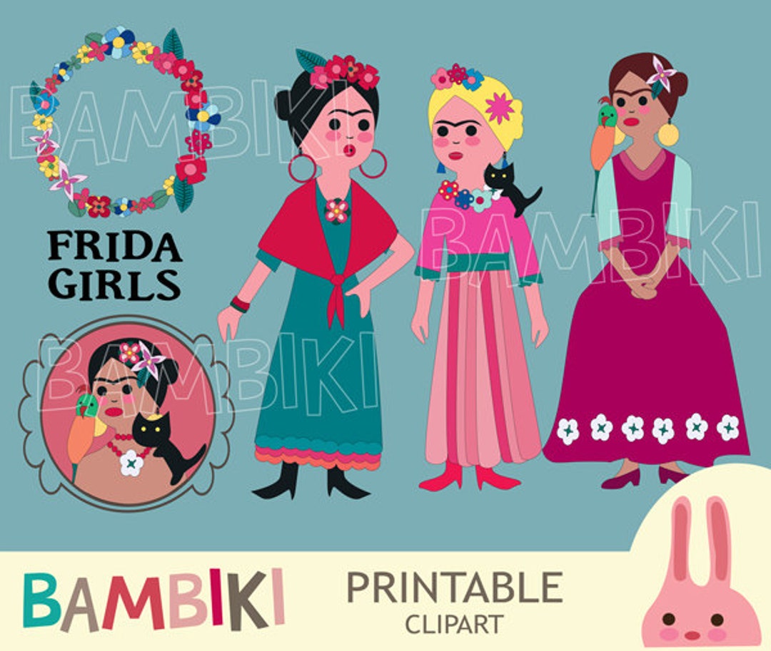 Frida Kahlo Stickers, Vector Graphics, Digital Art. Printable, Editable ...