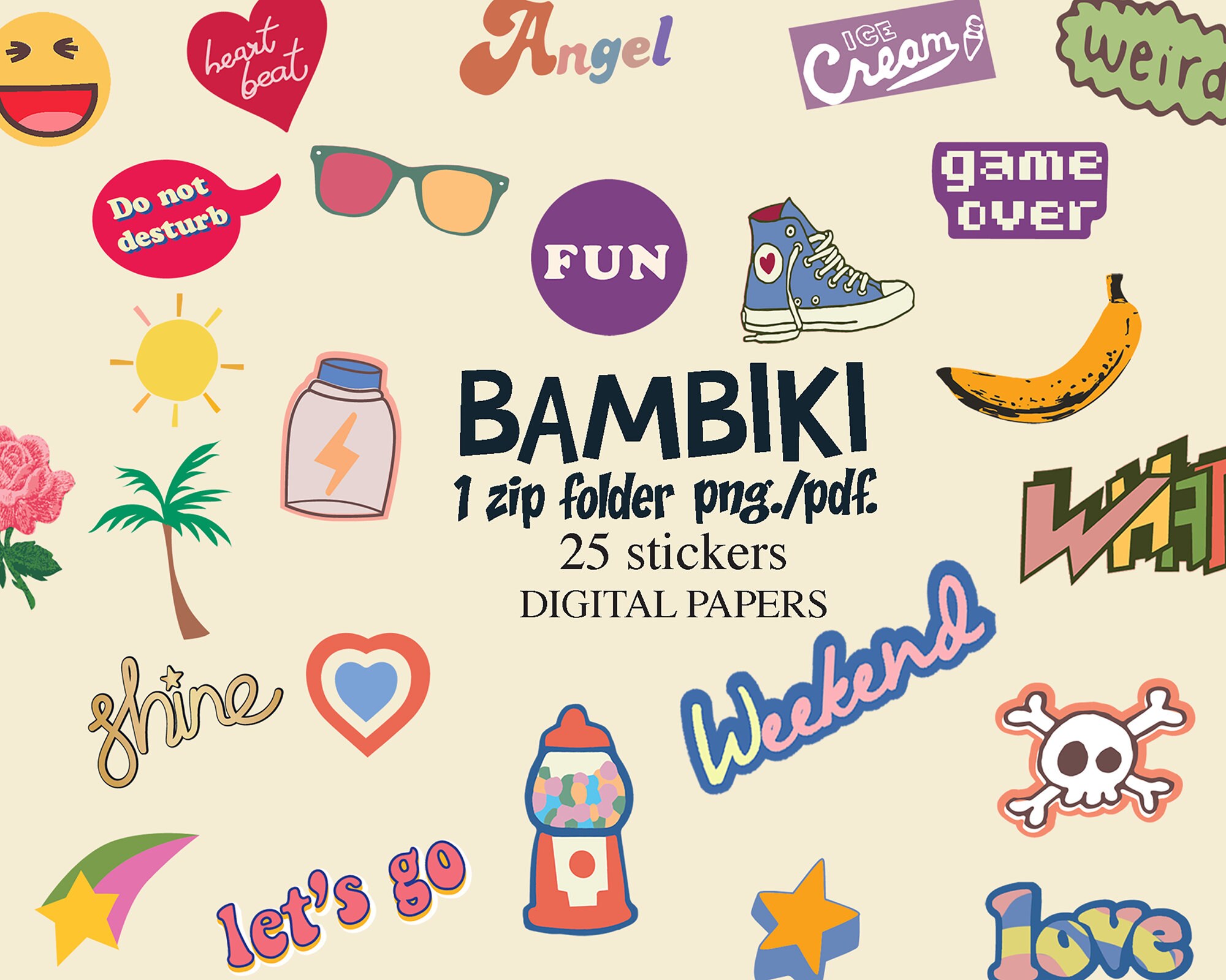 Illustrated Fun Stickers, Planner Stickers, Instant Download, Editable ...