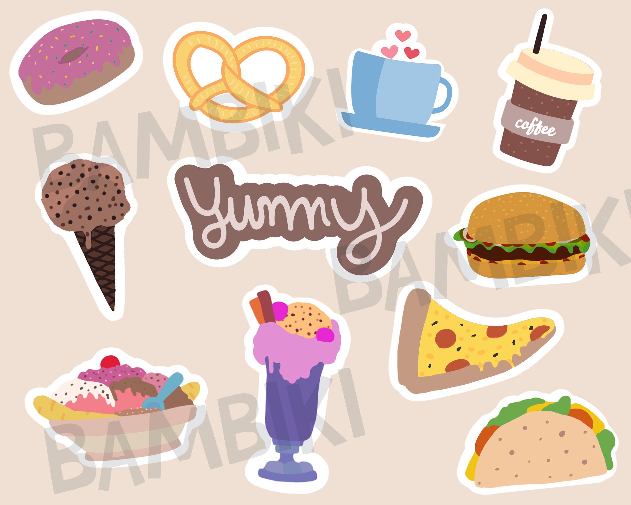 Illustrated Food Stickers, Planner Stickers, Instant Download, Editable ...