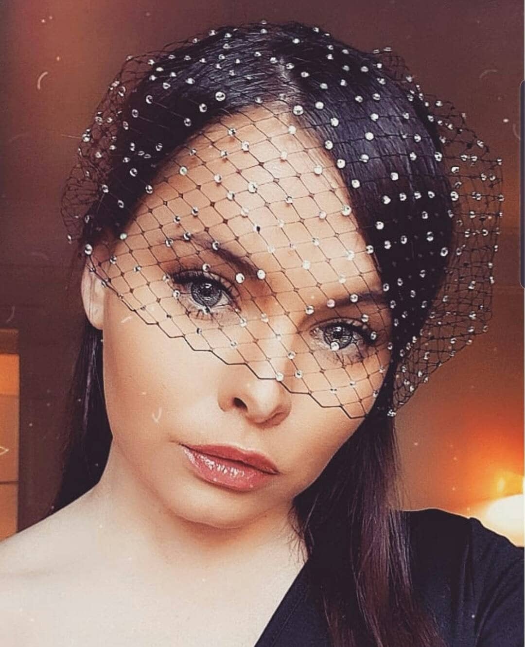 Black French Net Veil: Crystal Fascinator Headpiece - Etsy