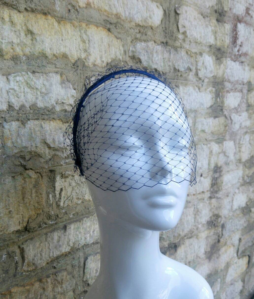 Navy Blue Birdcage Veil Dark Blue Veil Headband Birdcage Veil | Etsy