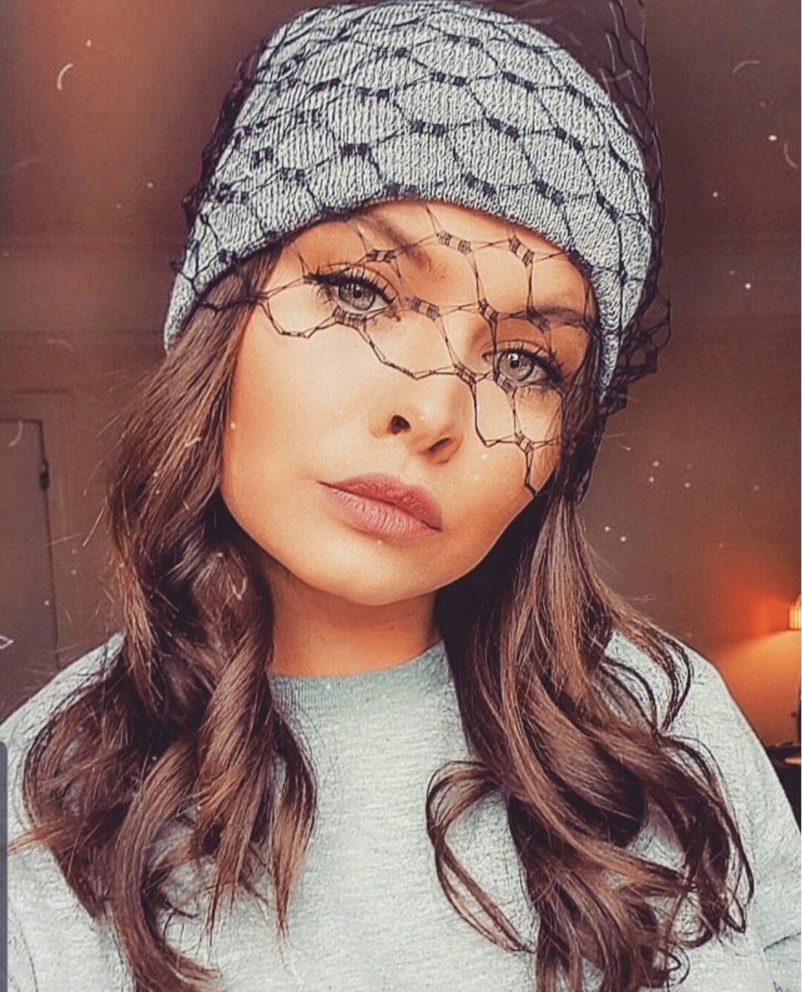 Beanie Hat Veiled Grey Beanie Hat With Waffle Net Veil Funeral - Etsy