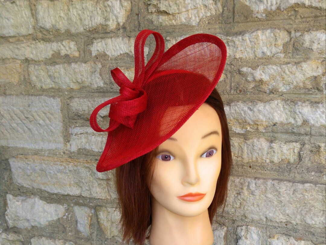 Red Fascinator Wedding Hat on Headband One off Design in Sinamay Straw ...