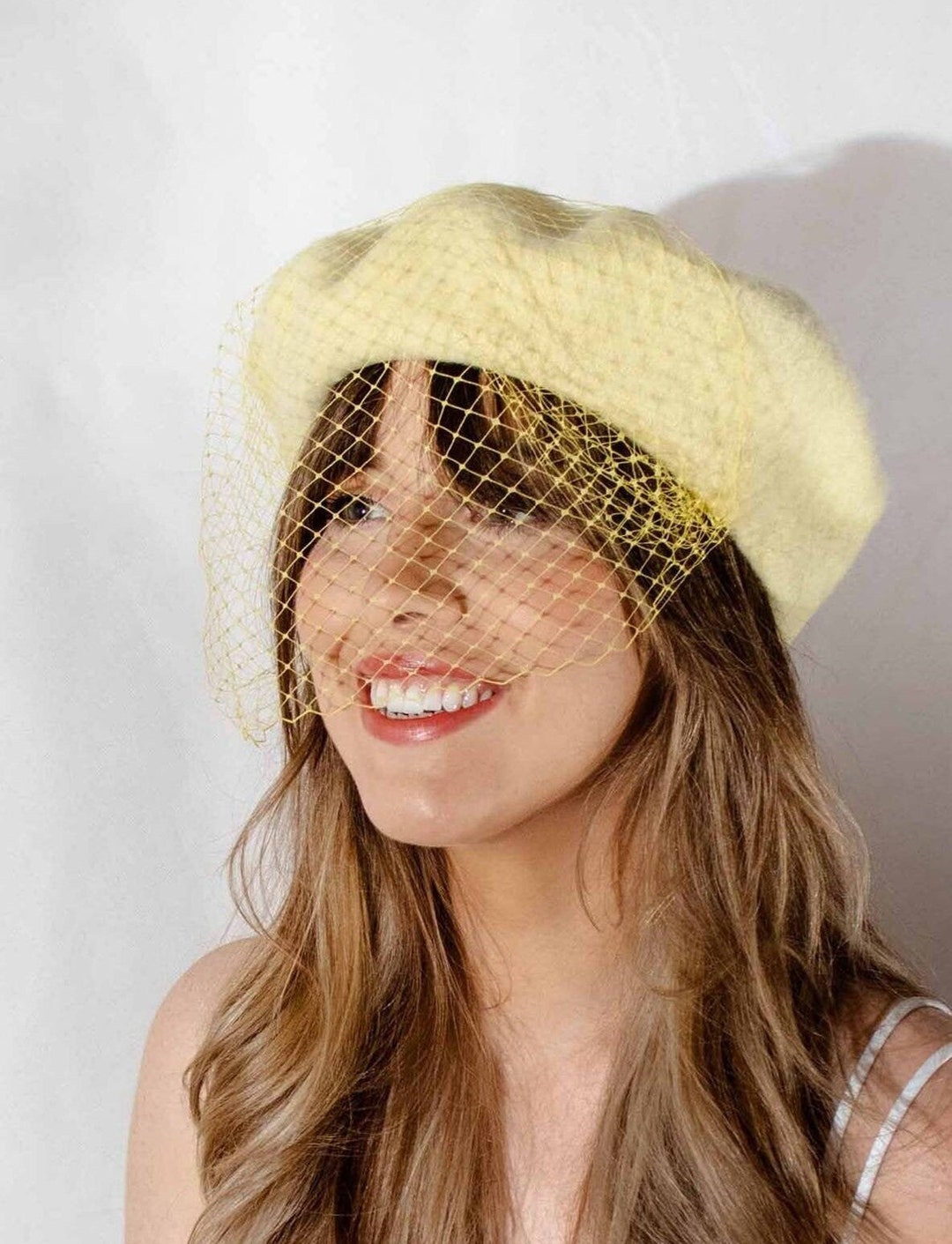 Yellow Beret Hat With Veil French Beret Veiled Light Yellow Beret 1940s ...