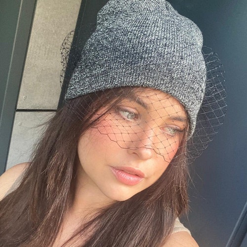 Beanie Hat Veiled Black Beanie Hat With Veil in Waffle Net - Etsy