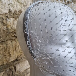 Silver Veil Metallic Silver Stiffened Wedding Veil on Wide Headband for ...