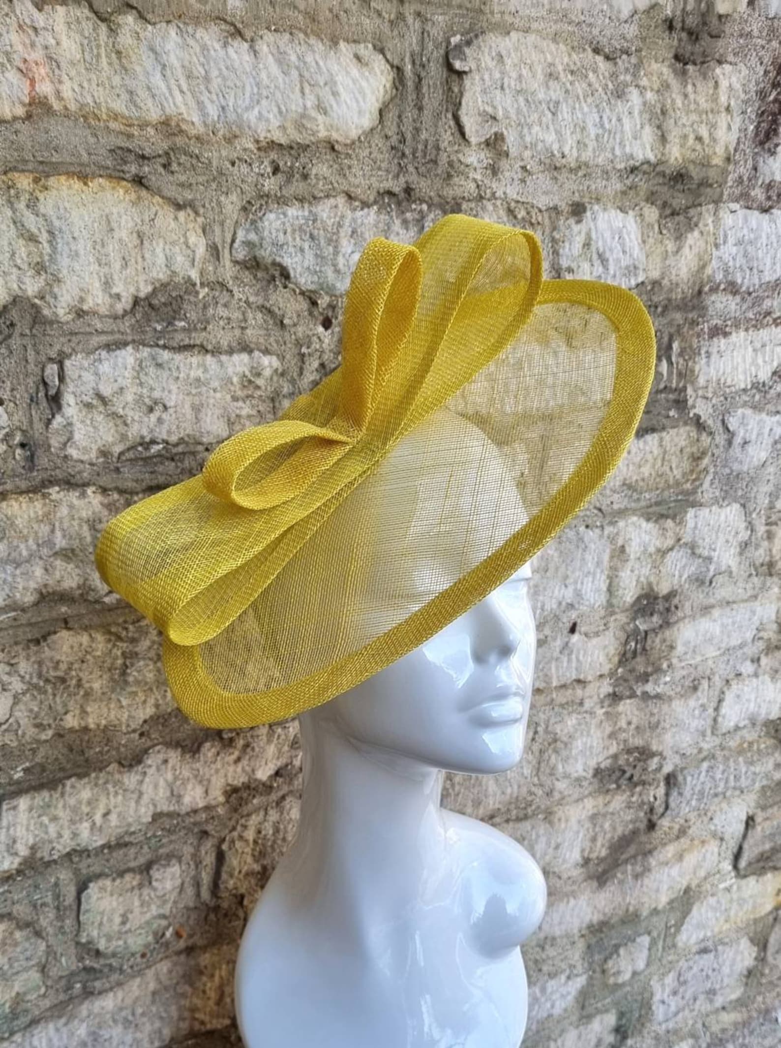 Yellow Fascinator Wedding Hat on Headband Dark Yellow Sinamay | Etsy