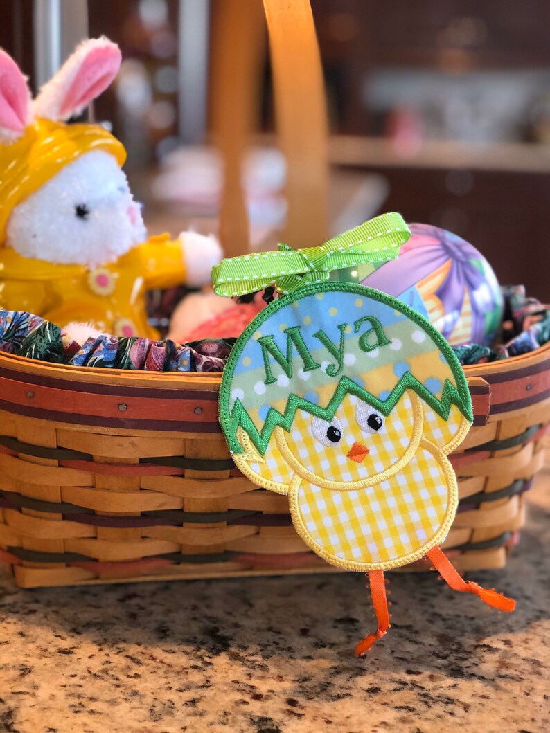 Easter Basket Tags Chick Name Tag Embroidered Personalized | Etsy