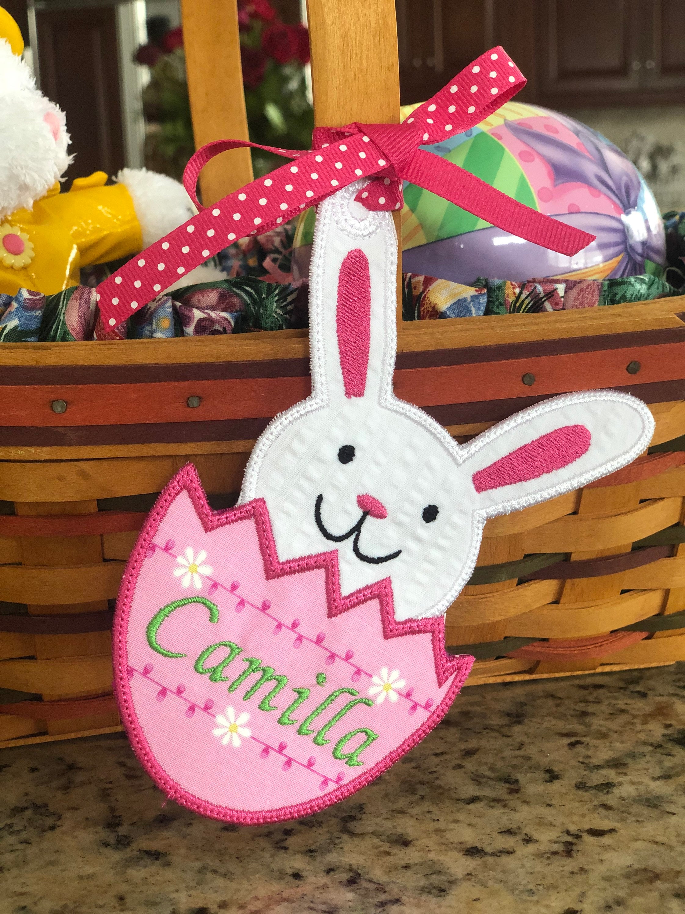Easter Basket Name Tag, Personalized, Embroidered Bunny Easter Basket ...