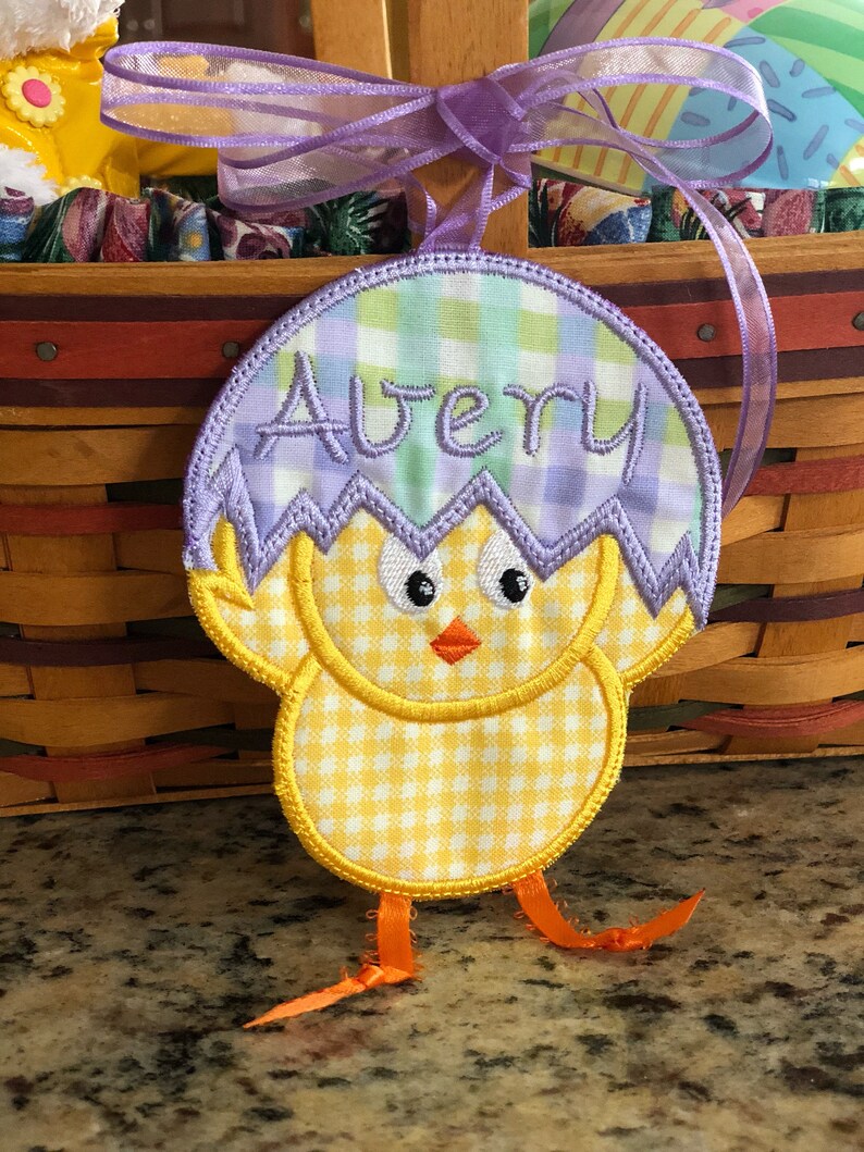 Easter Basket Tags Chick Name Tag Embroidered Personalized | Etsy
