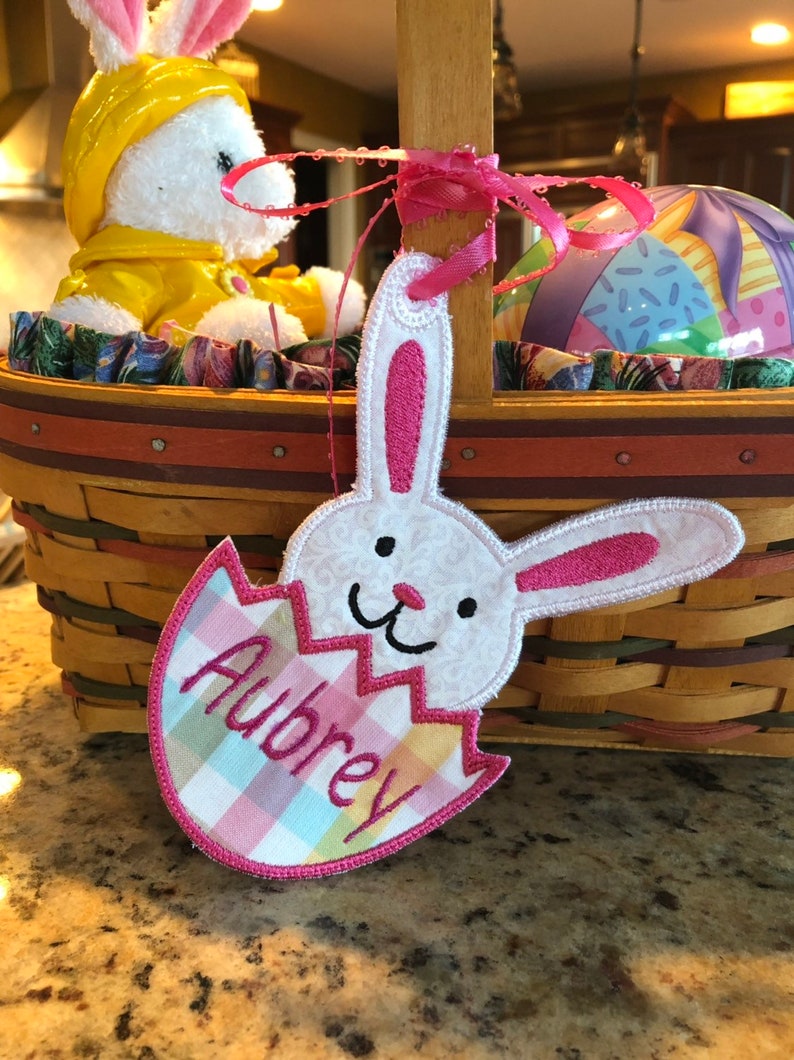 Easter Basket Name Tag Personalized Embroidered Bunny Easter | Etsy