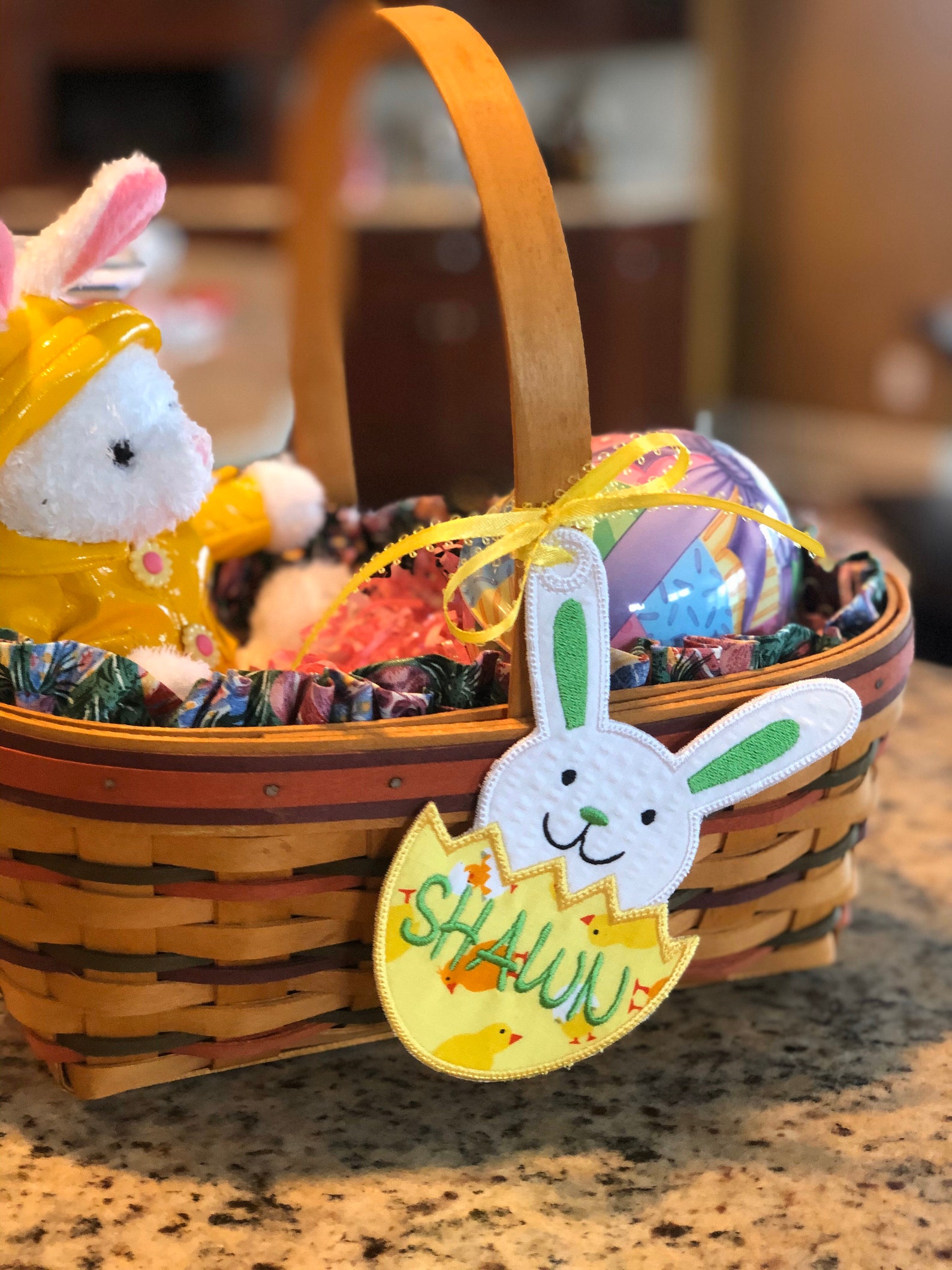 Easter Basket Name Tag, Personalized, Embroidered Bunny Easter Basket ...