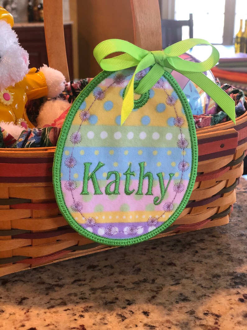 Easter Egg Basket Name Tag Embroidered Appliqué Personalized | Etsy