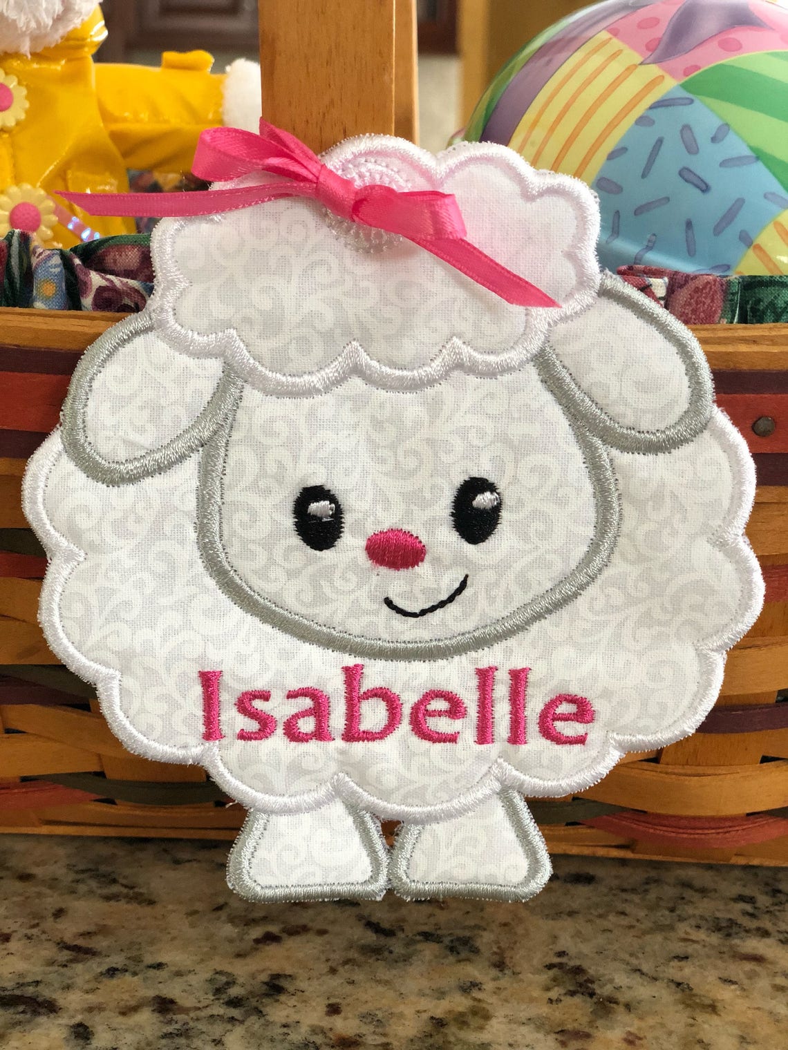 Easter Basket Name Tag Easter Lamb Embroidered Appliqué | Etsy