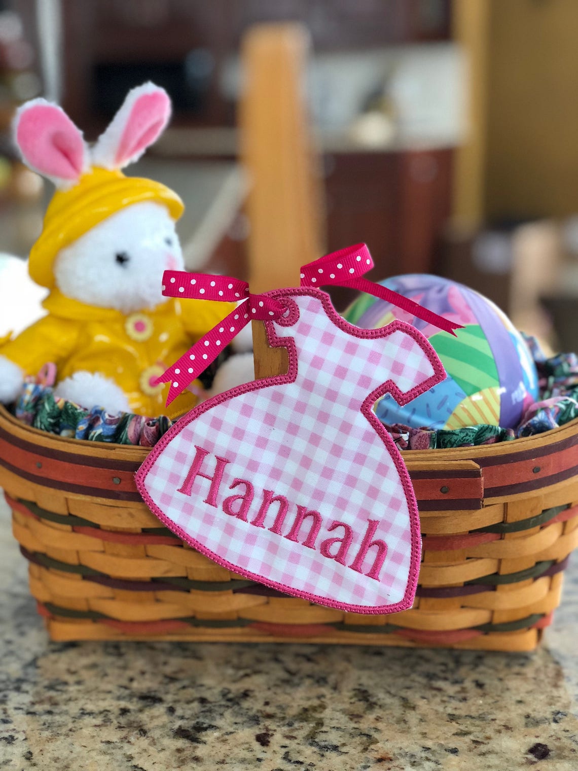 Easter Basket Name Tag Personalized, Easter Dress, Embroidered ...
