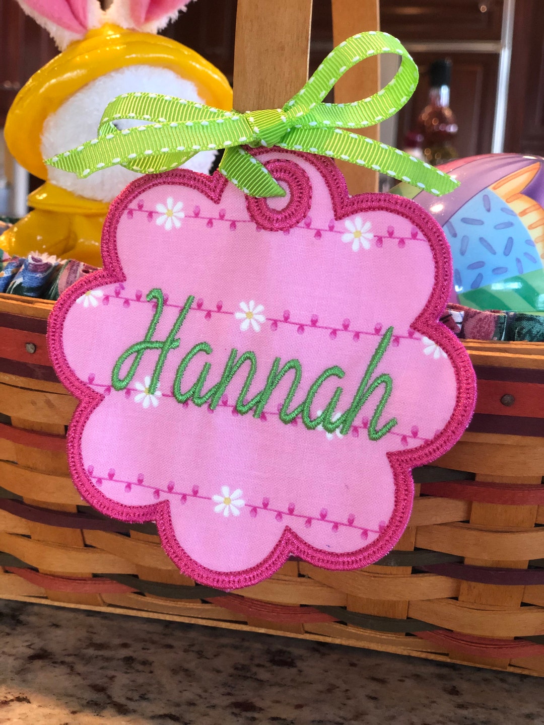 Flower Easter Basket Name Tag Embroidered ,appliqué, Personalized - Etsy