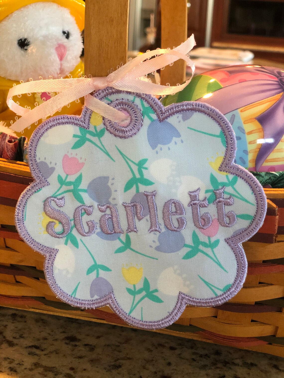 Flower Easter Basket Name Tag Embroidered ,appliqué, Personalized - Etsy