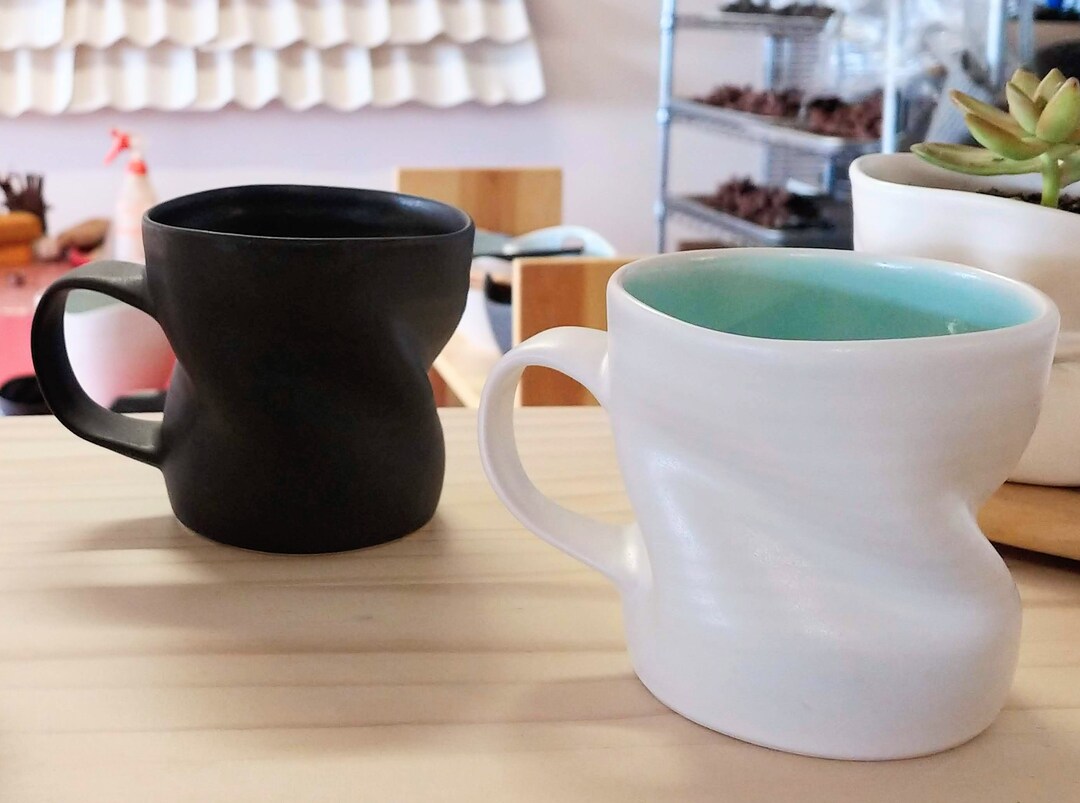 Handmade Porcelain Ceramic Wonky Mug With Twisting Curves in White ...