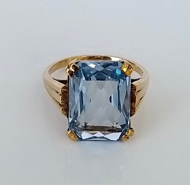 Vintage Blue Spinel Cocktail Ring Rectangular Vibrant Stone ...