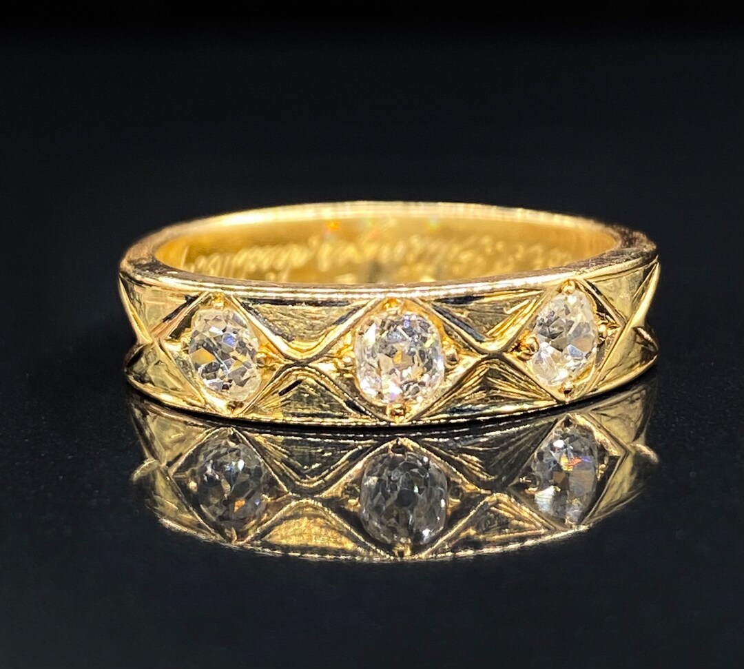 Antique 1857 Victorian Cushion Cut Diamond Solid Gold Ring With ...