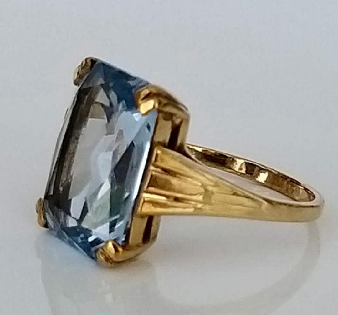 Vintage Blue Spinel Cocktail Ring Rectangular Vibrant Stone ...