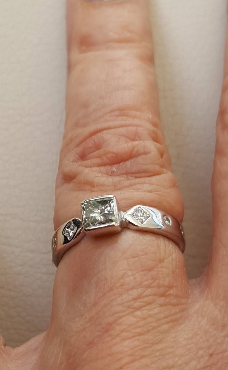 Vintage 0.75ct Princess Cut Diamond Collet 18ct White Gold | Etsy