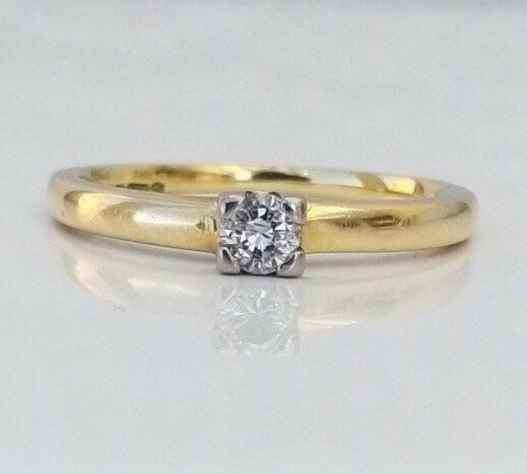 Vintage Square Setting Diamond Solid Gold Ring, Anniversary Present ...