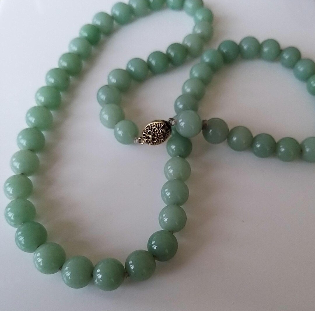 Vintage Jade Bead Necklace, Matinee Length Apple Green Jade Anniversary ...