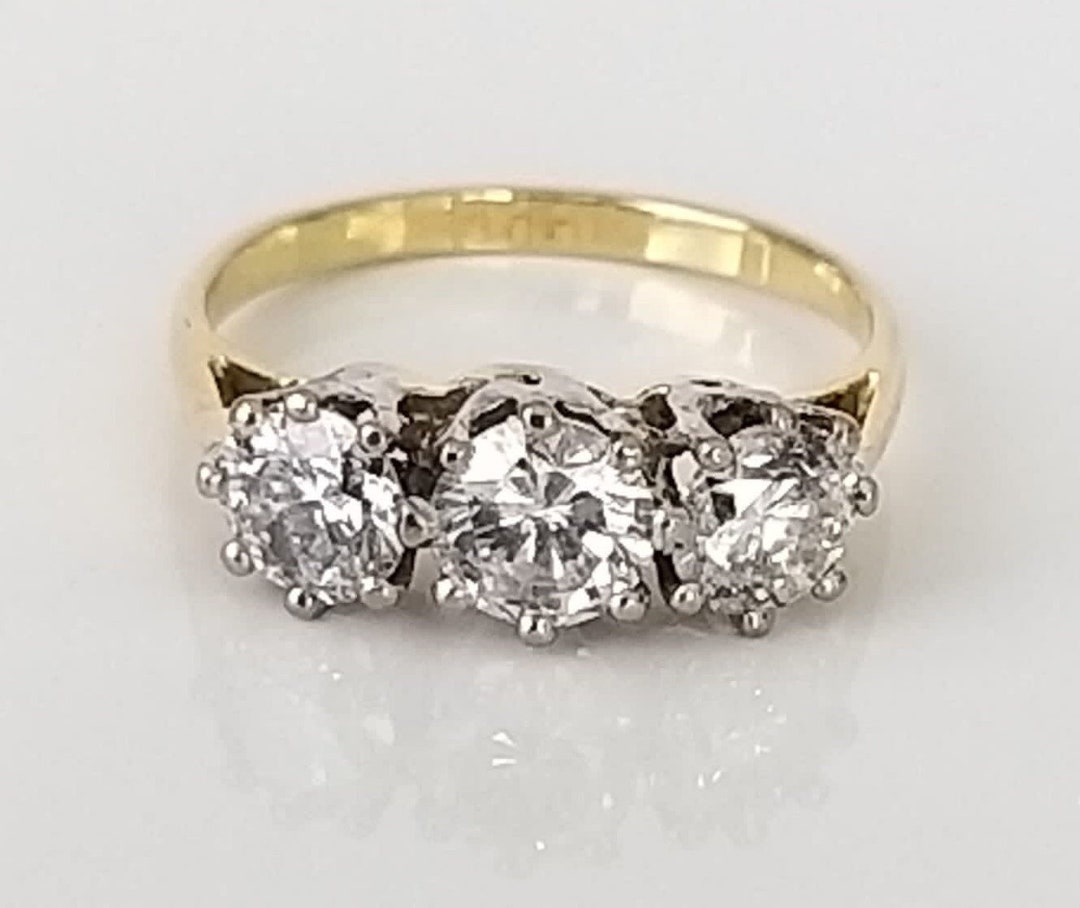 Vintage Diamond Three Stone Solid Gold Ring With Platinum Setting ...