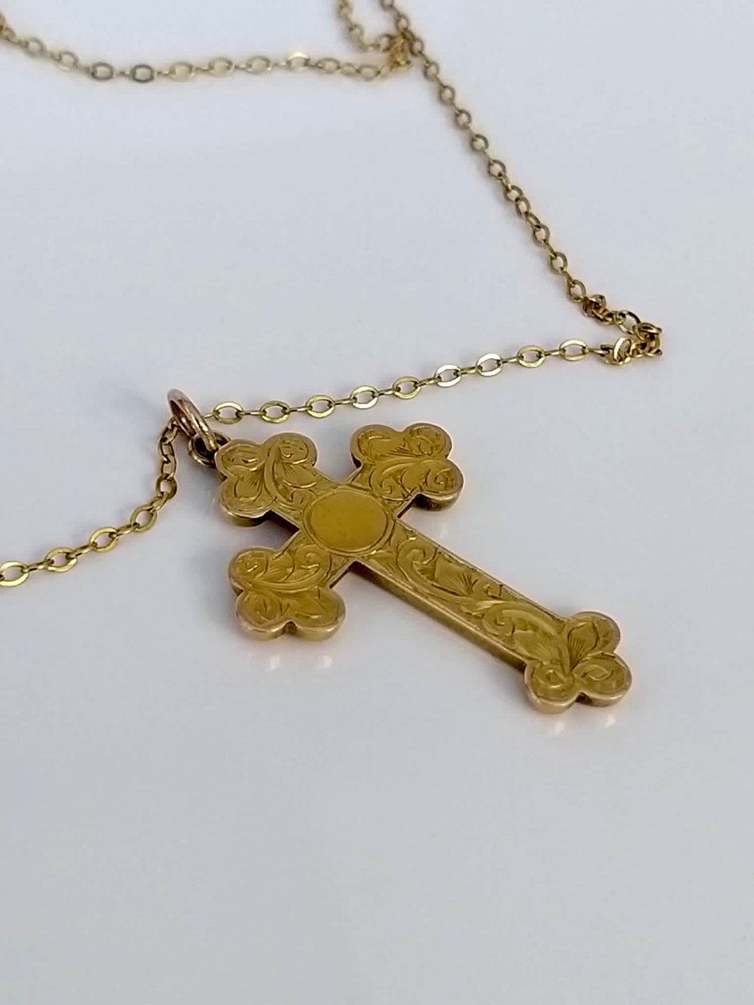 Antique Victorian Solid Gold Cross Pendant With Foliate Motif & Solid ...
