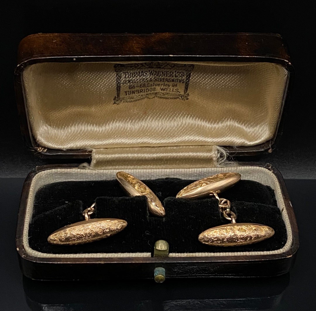 Antique Victorian Engraved Gold Cuff Links With Original Box ...