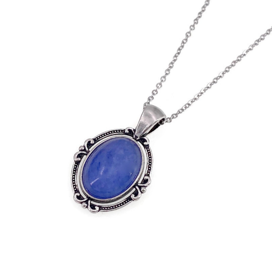 Blue Jade Pendant, Blue Pendant Necklace, Oval Blue Pendant, Blue ...
