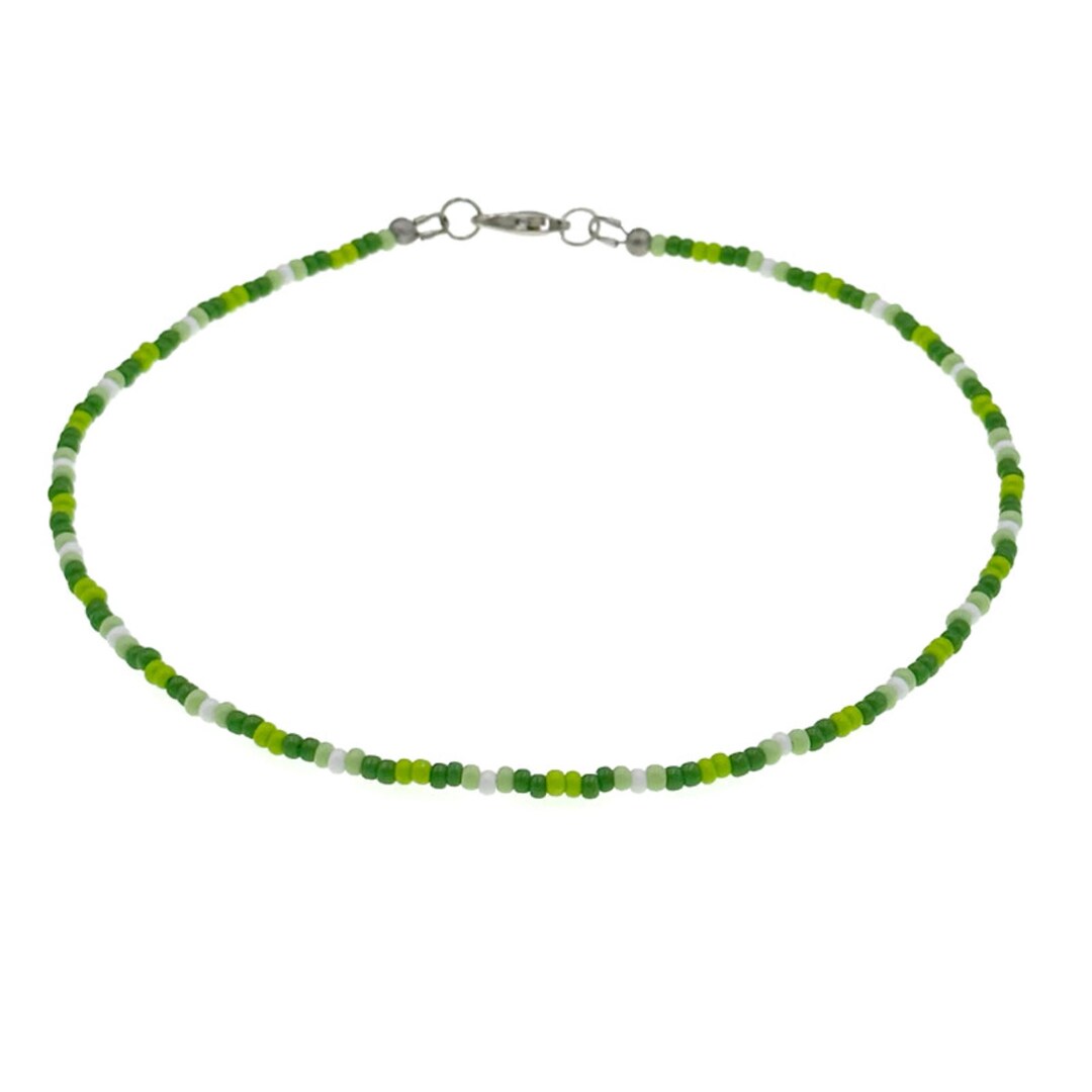 Green Seed Bead Necklace, Green Beaded Choker, Birthday Gift, Gift for ...