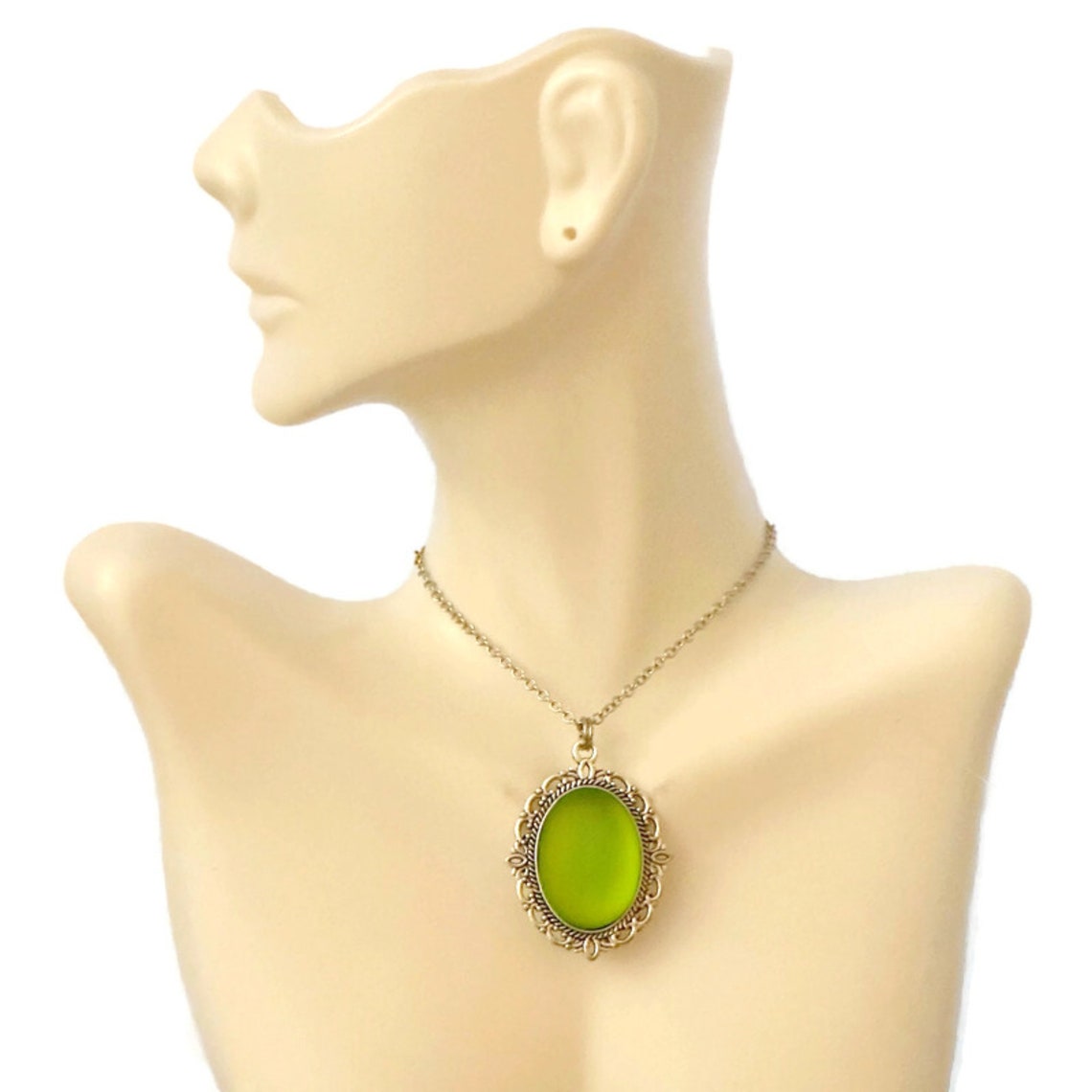 Lime Green Necklace Bright Green Pendant Oval Green Pendant - Etsy