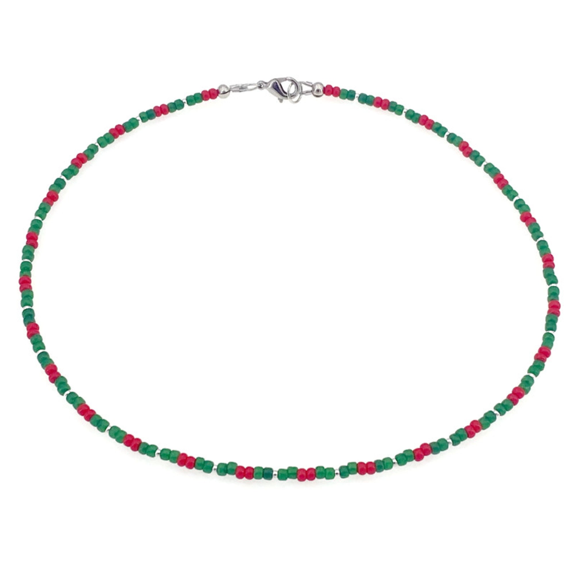 Christmas Seed Bead Necklace, Christmas Choker, Christmas Beaded Necklace, Red and Green ...