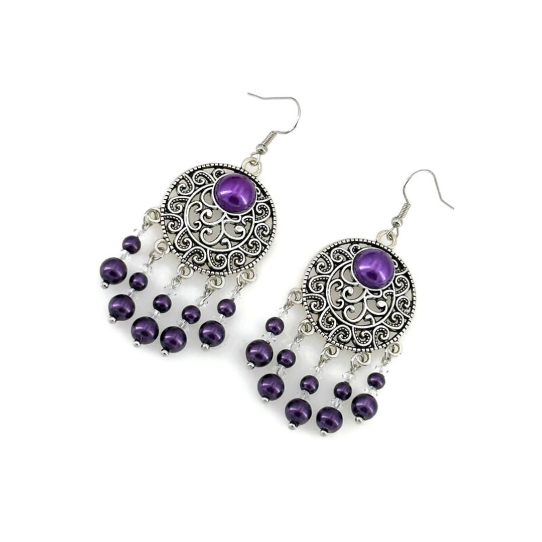Dark Purple Earrings, Purple Pearl Earrings, Eggplant Color Earrings ...