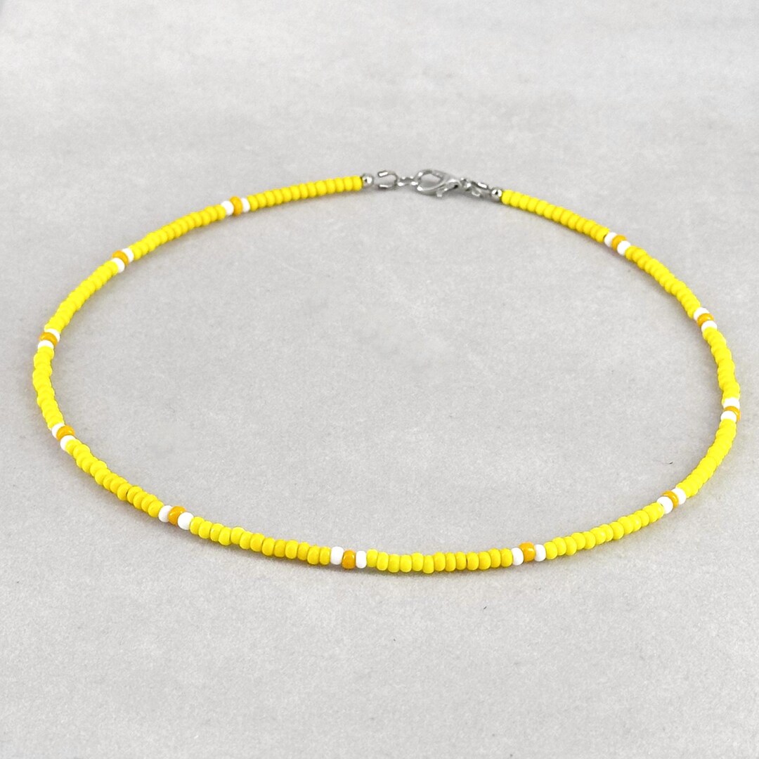 Yellow Seed Bead Necklace, Yellow Glass Bead Necklace, Birthday Gift ...