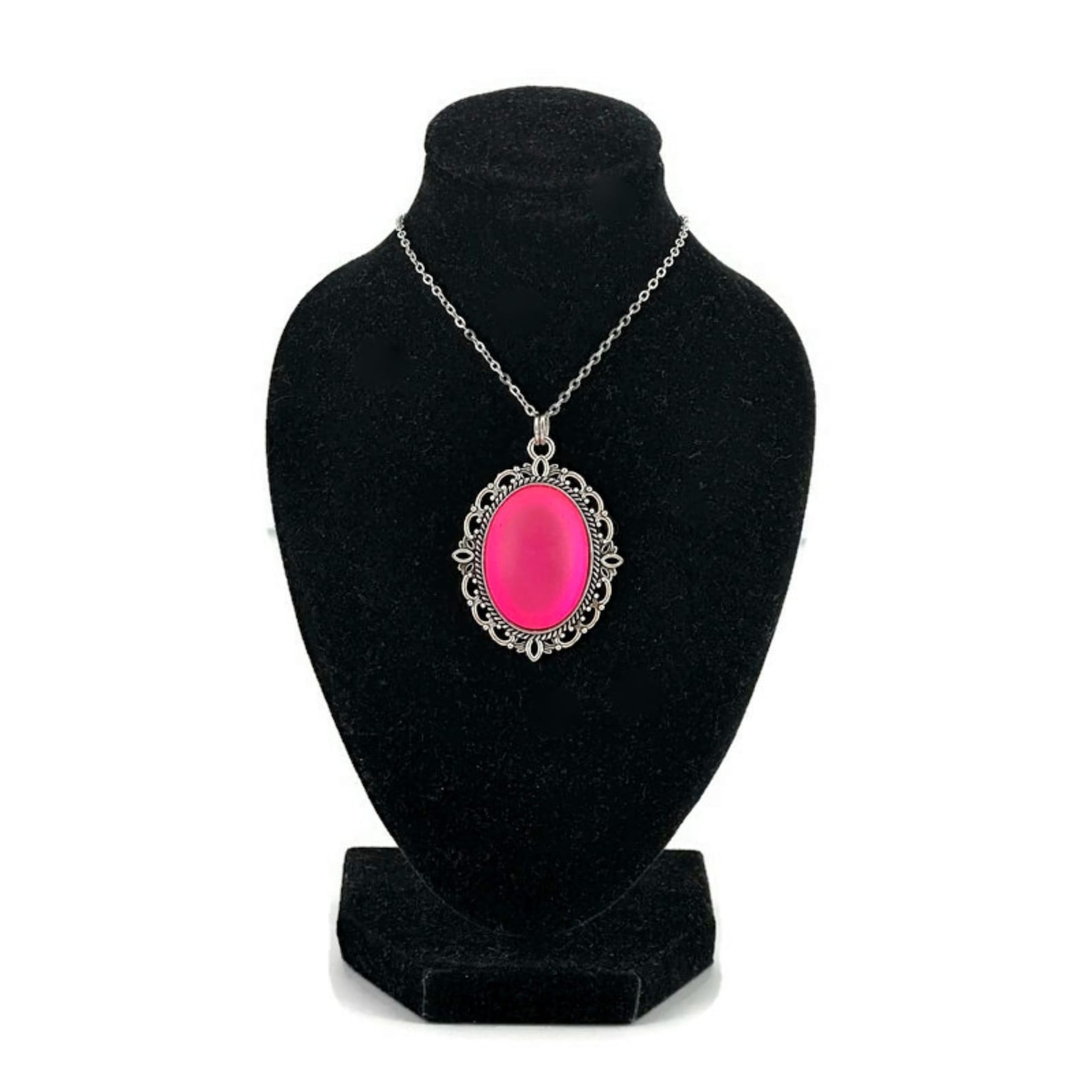 Hot Pink Pendant, Pink Pendant Necklace, Hot Pink Necklace, Bright Pink ...