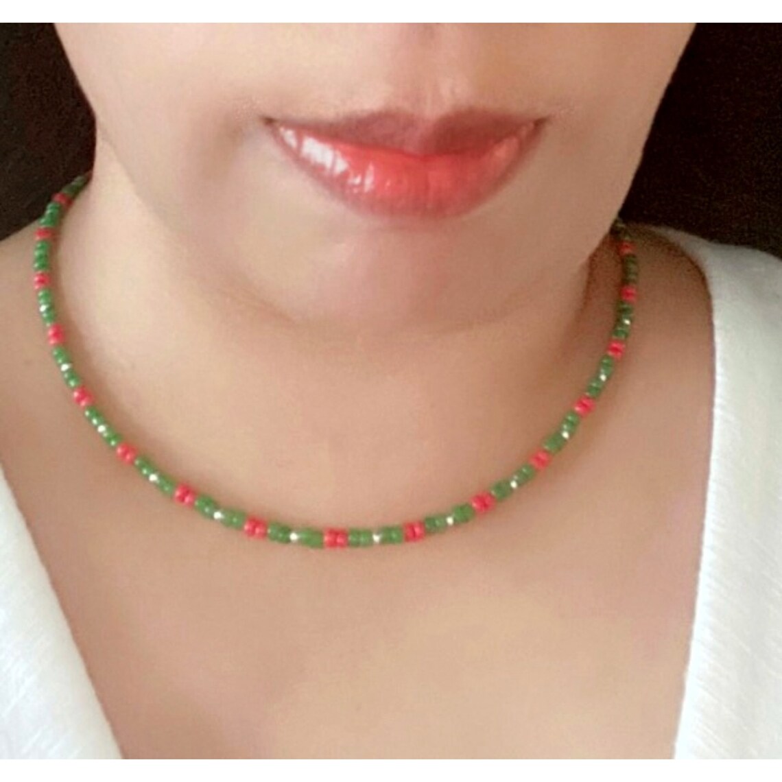 Christmas Seed Bead Necklace, Christmas Choker, Christmas Beaded ...