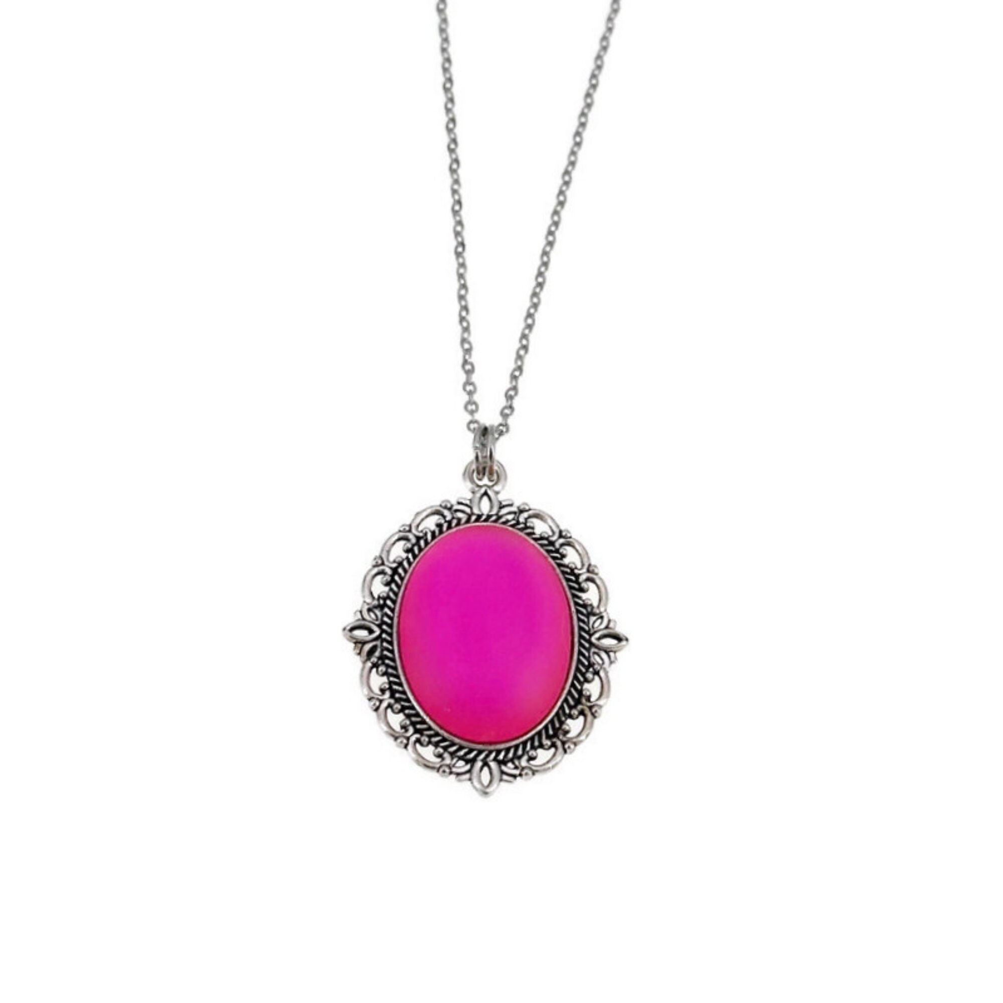 Hot Pink Pendant, Pink Pendant Necklace, Hot Pink Necklace, Bright Pink ...