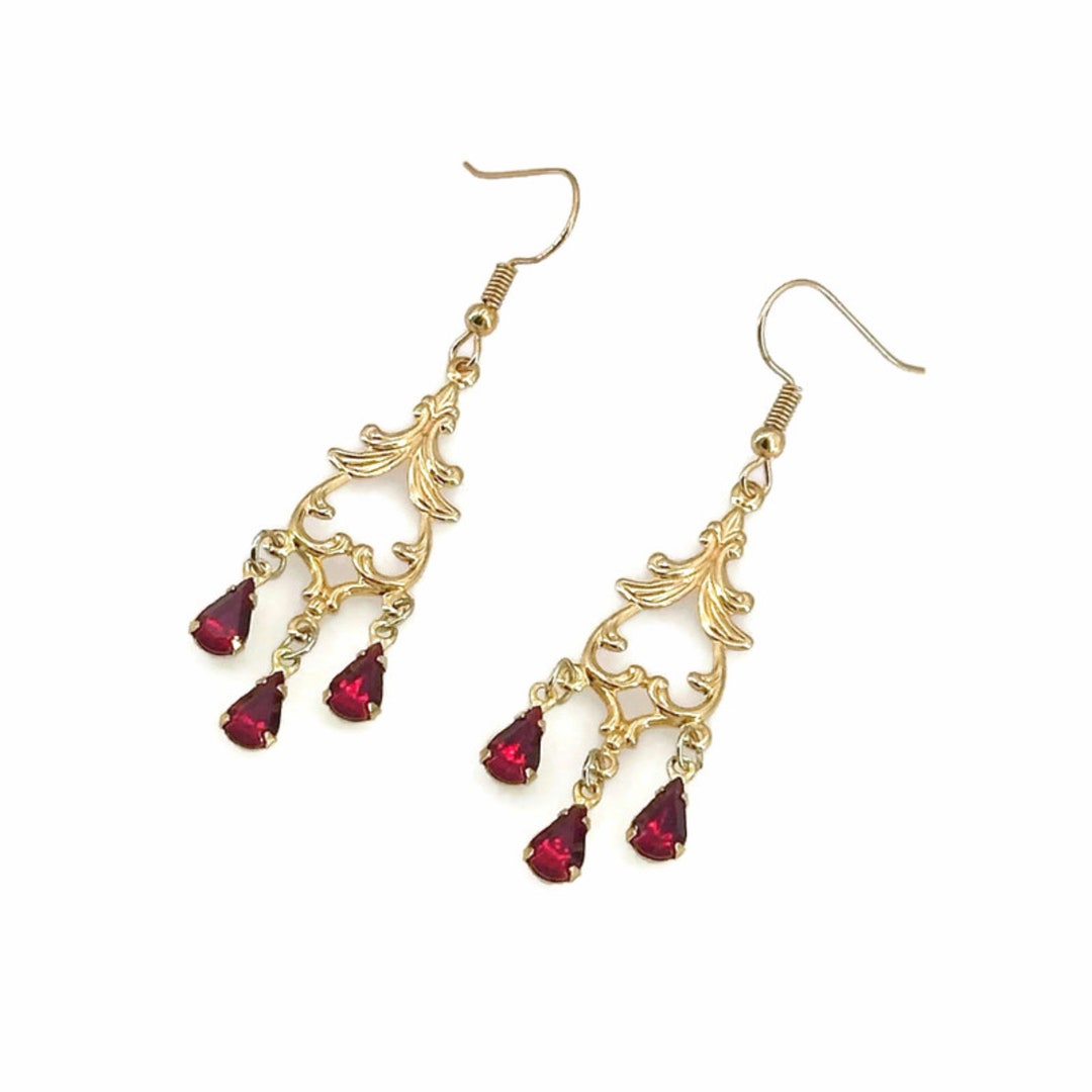 Red Gold Earrings Gold Chandelier Earrings Filigree - Etsy